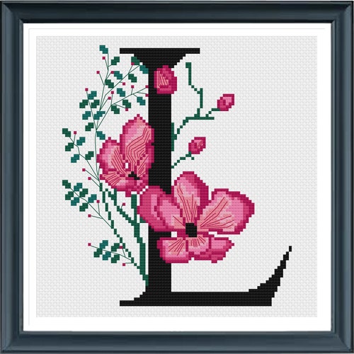 Letter L Modern Cross Stitch Pattern PDF Monogram Floral | Etsy