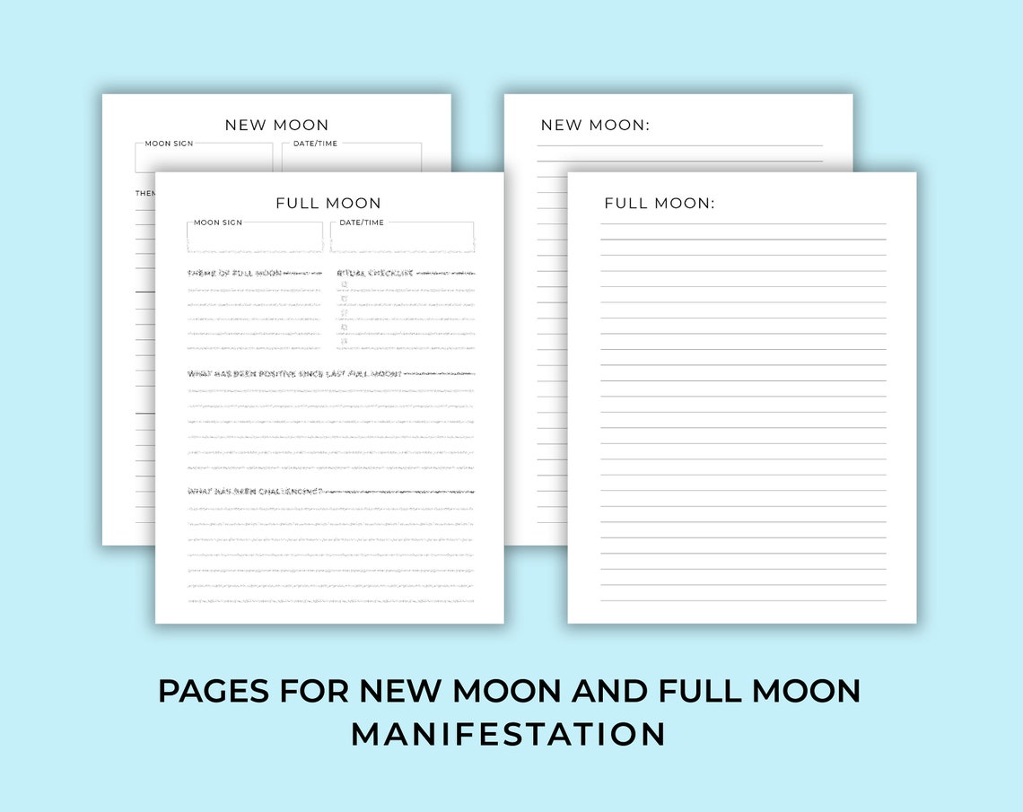 New Moon and Full Moon Journal Moon Planner Pages Printable Digital PDF ...