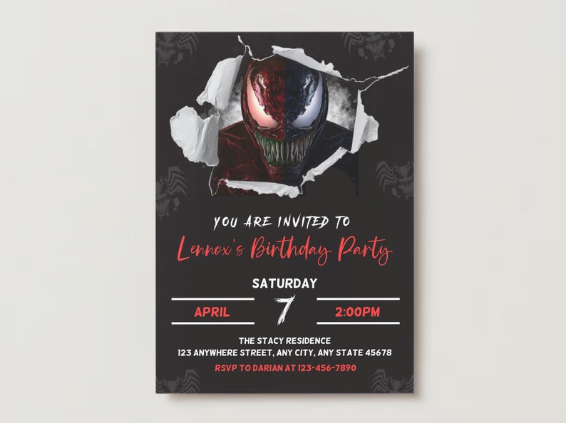 Printable Venom Invitation, Superhero Birthday Invitation, Venom ...