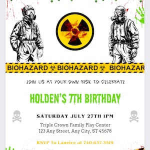 Editable Biohazard Birthday Invitation, Birthday Party Invite, Zombie ...