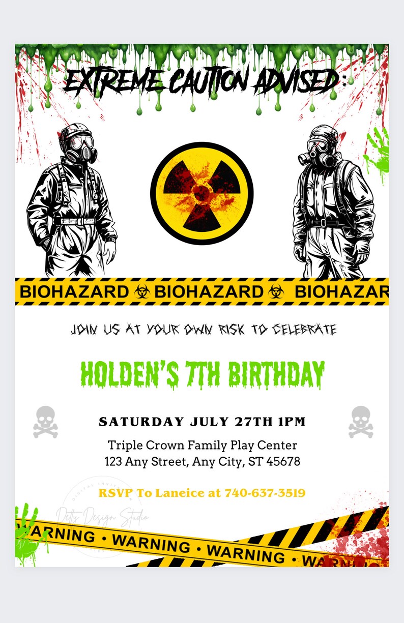 Editable Biohazard Birthday Invitation, Birthday Party Invite, Zombie ...