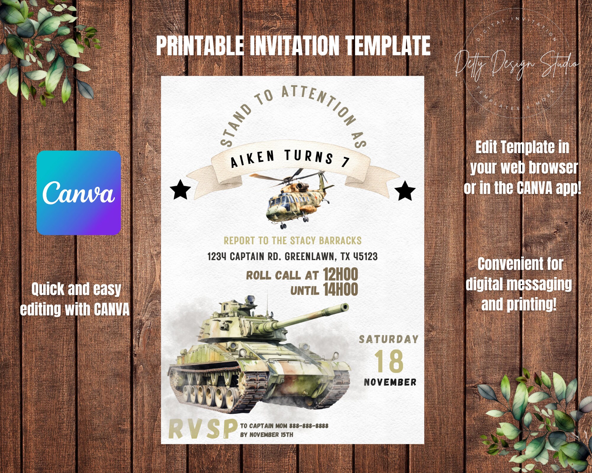 Military Birthday Invitation Tank Birthday Party Printable - Etsy