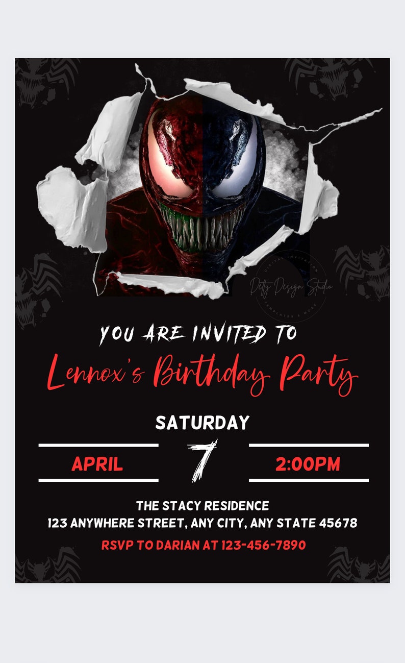 Printable Venom Invitation, Superhero Birthday Invitation, Venom ...