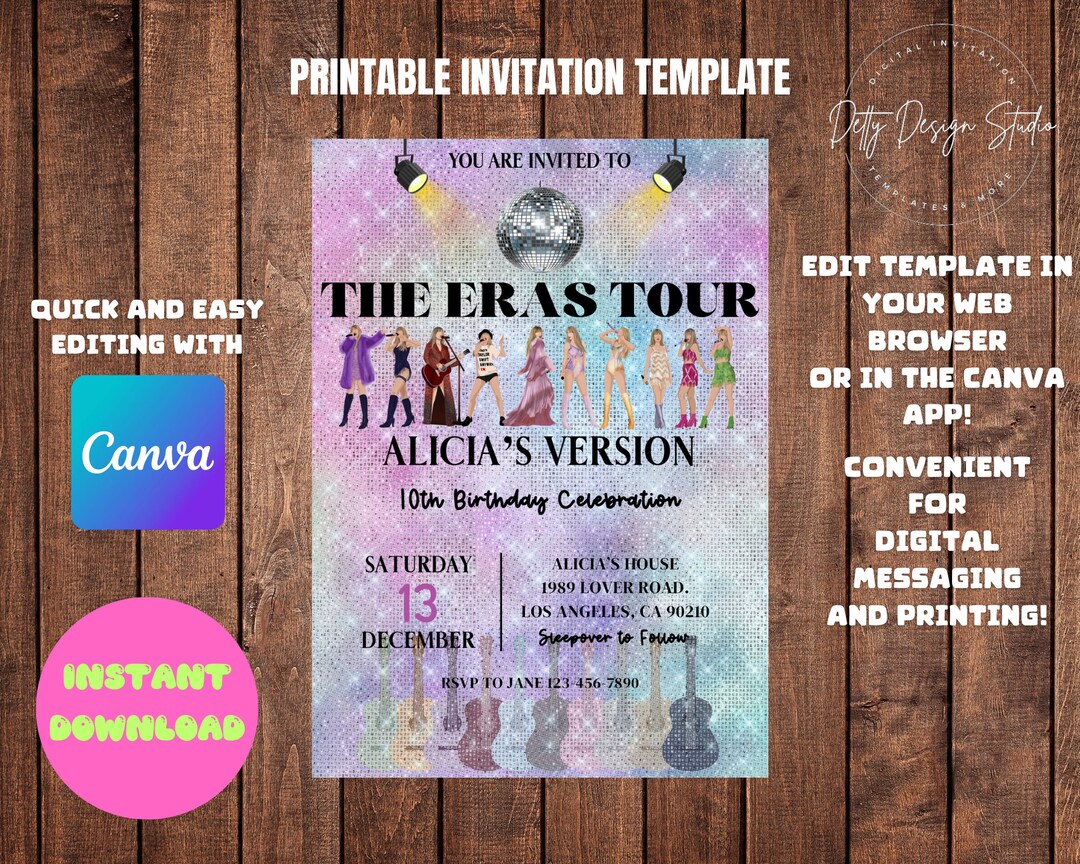 Printable Taylor Swift Birthday Party Invitation, Ticket Invitation ...