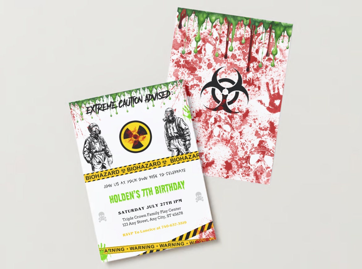 Editable Biohazard Birthday Invitation, Birthday Party Invite, Zombie ...