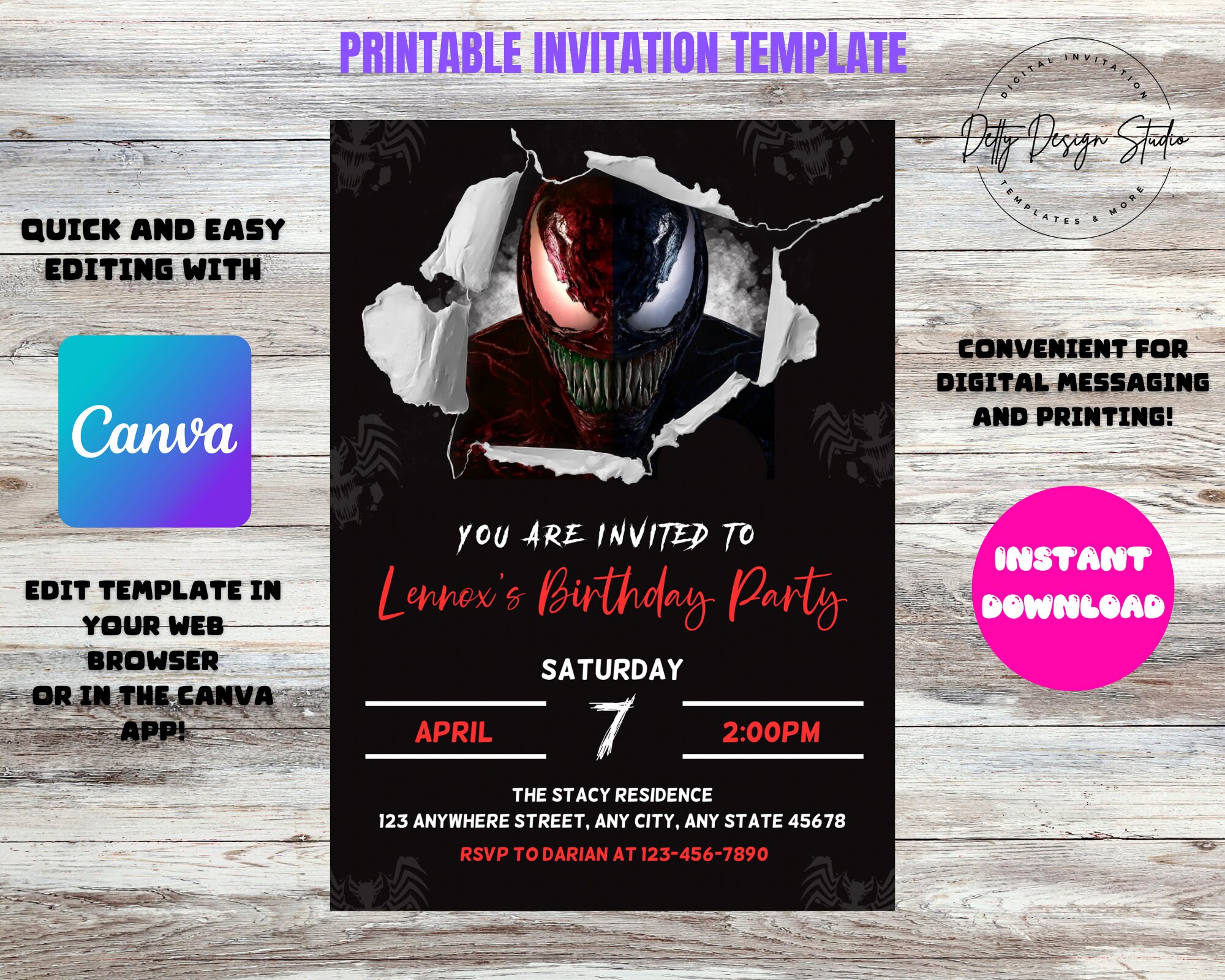 Printable Venom Invitation, Superhero Birthday Invitation, Venom ...