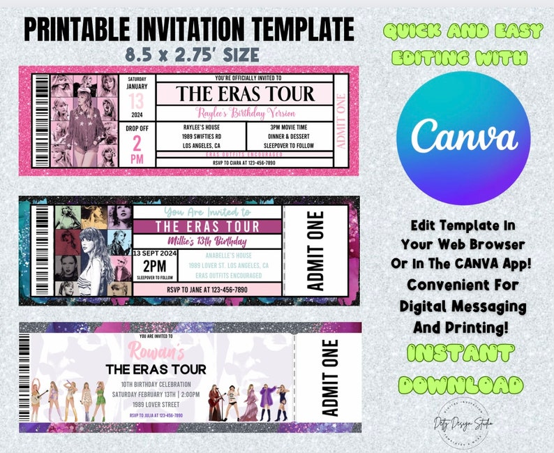 Printable Taylor Swift Birthday Party Invitation, Ticket Invitation ...