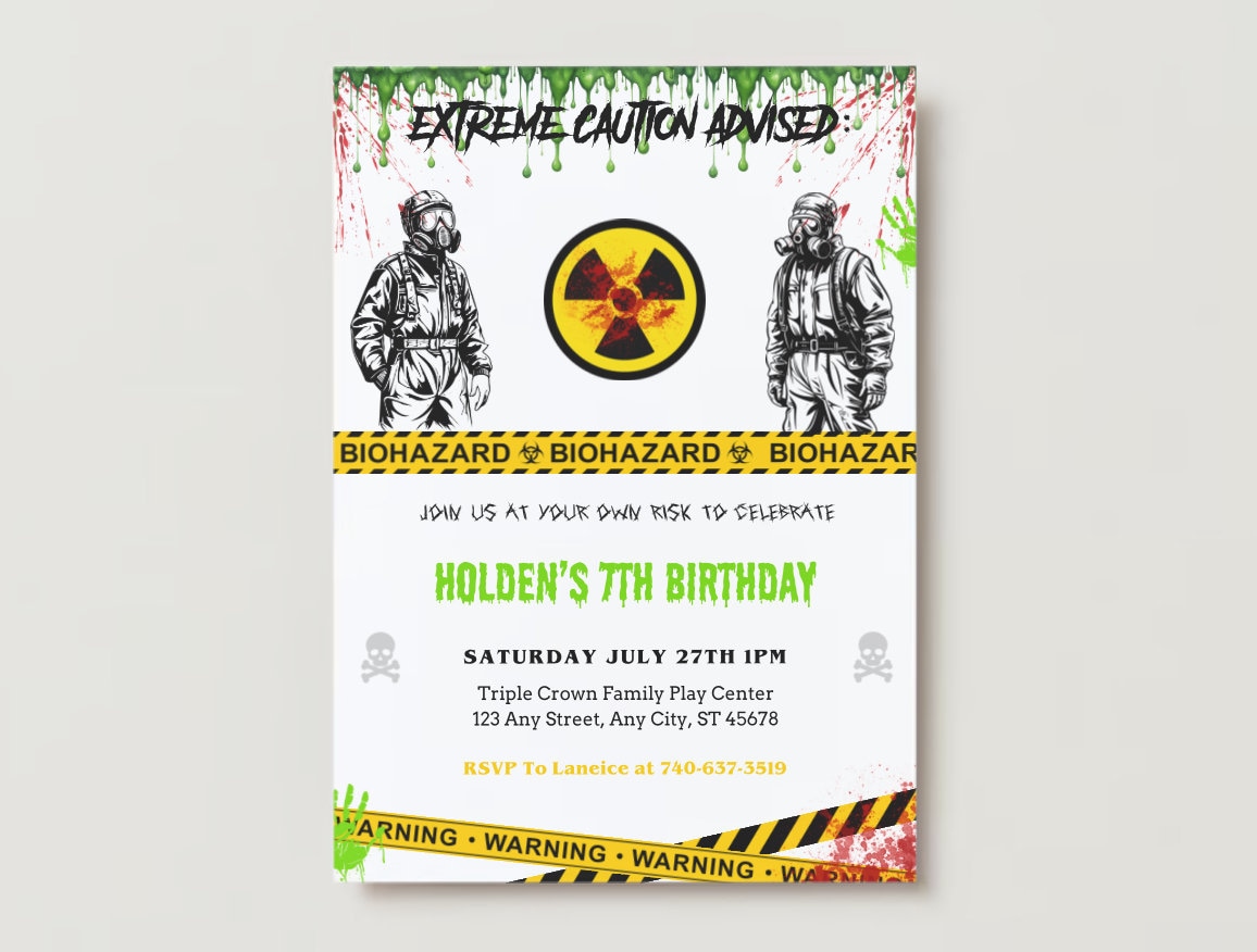 Editable Biohazard Birthday Invitation, Birthday Party Invite, Zombie ...