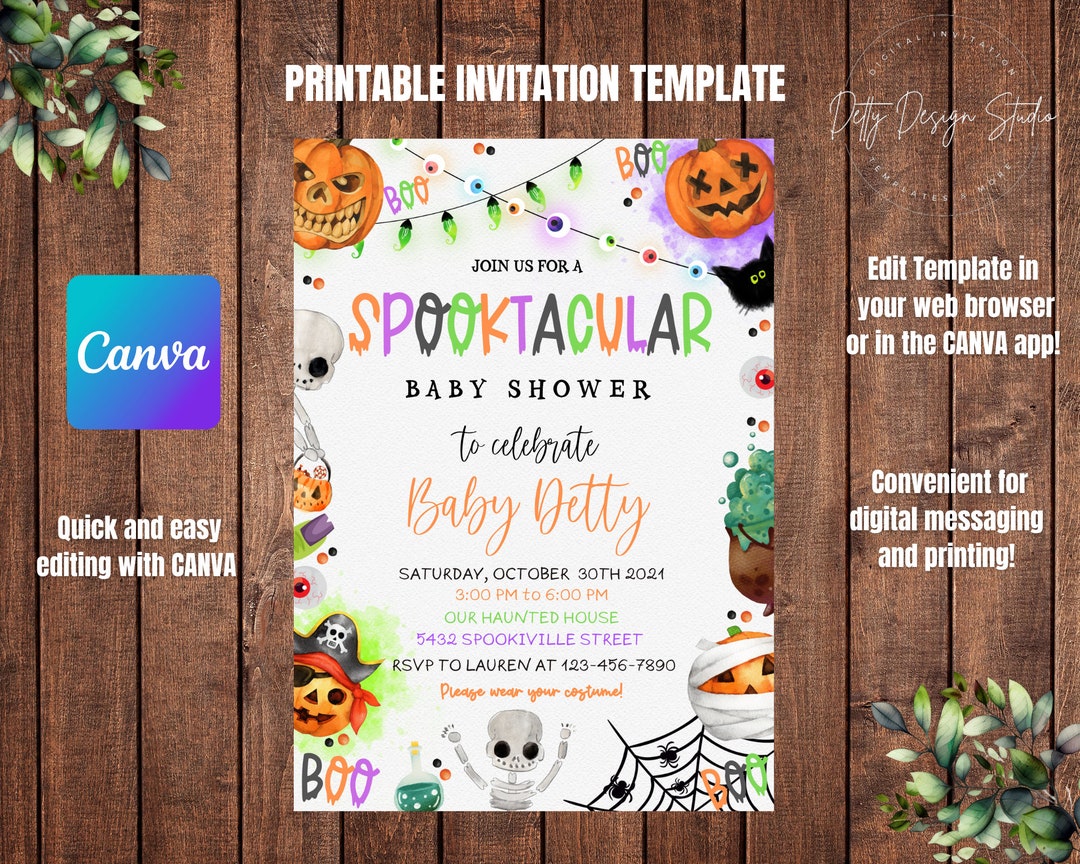 Halloween Baby Shower Invitation: Spooktacular Canva Template (digital ...
