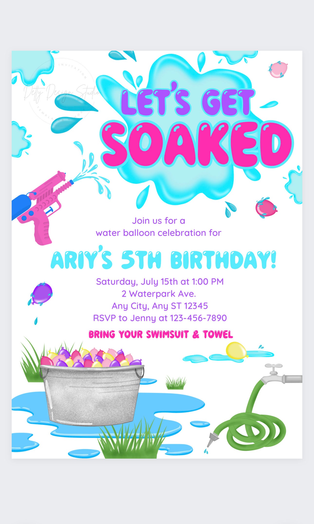 Summer Party Invitation, Water Party Invitation, Editable Birthday ...