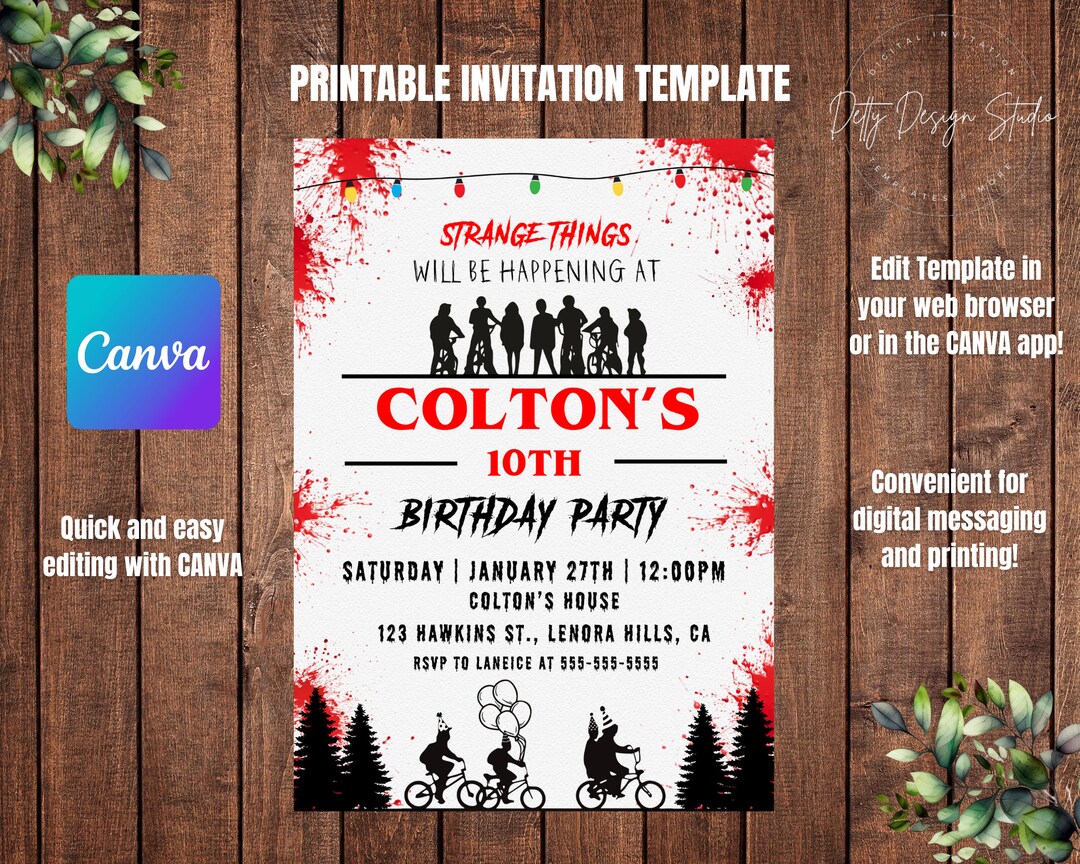 Strange Things Birthday Invitation Printable Editable Digital Download ...