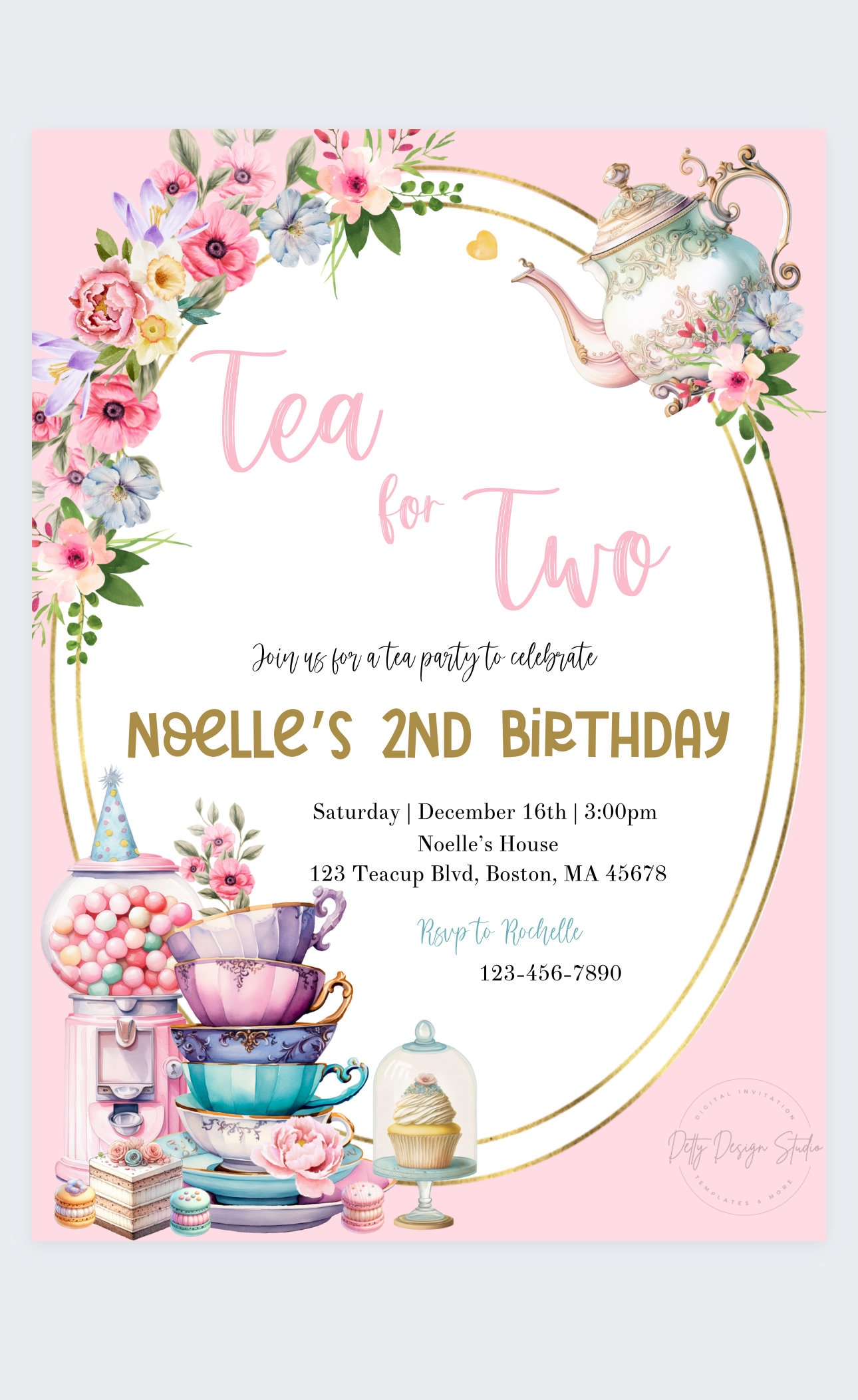 Tea for Two Birthday Invitation: Editable Canva Template (digital ...