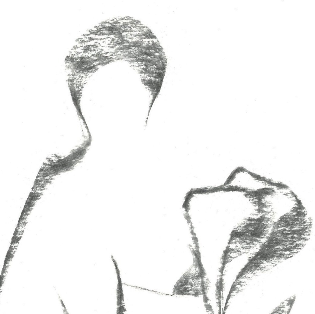 Abstract Figure Art, Fine Art Charcoal, Figure With Flower Art, Modern ...