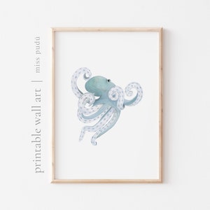 PRINTABLE Teal Octopus Illustration | Under the Sea Poster. Original ...