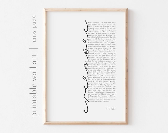Evermore Printable Poster Swiftie Wall Art. TS Lyrics - Etsy