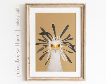 African Bird Printable Poster | Secretary Bird Illustration Digital ...