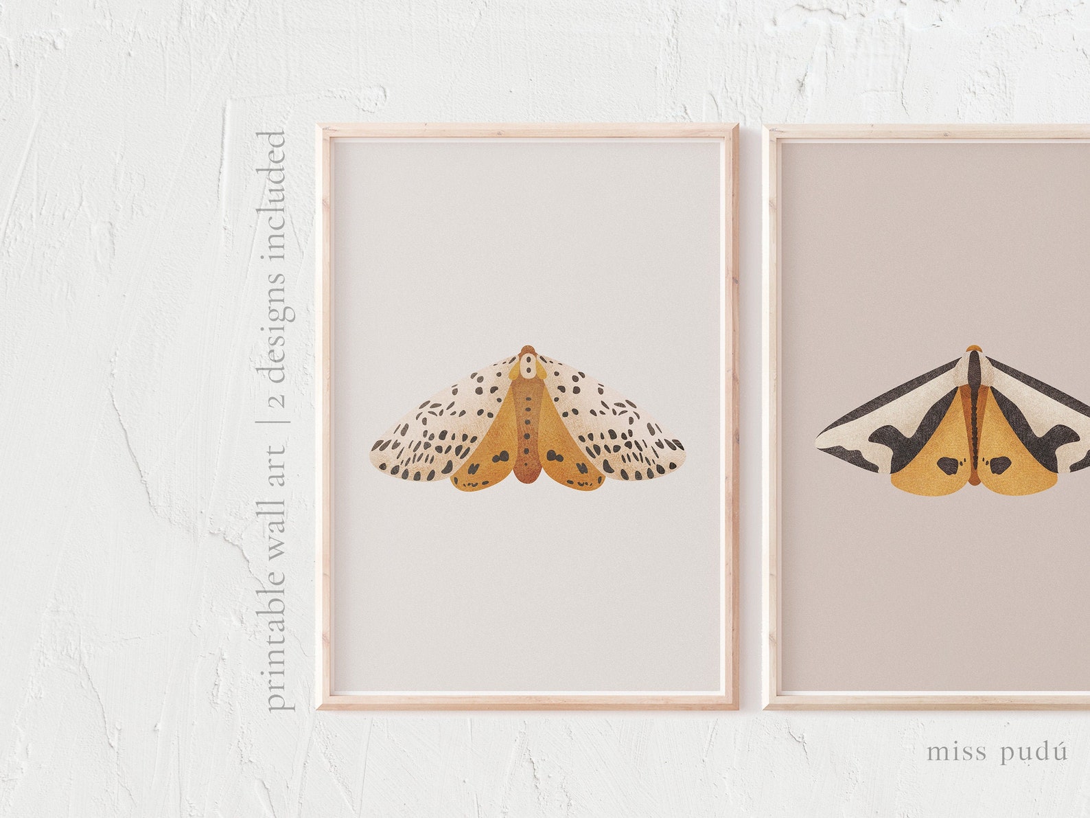 Set of 2 Printable Moth Wall Art digital Download Pack of Insects ...