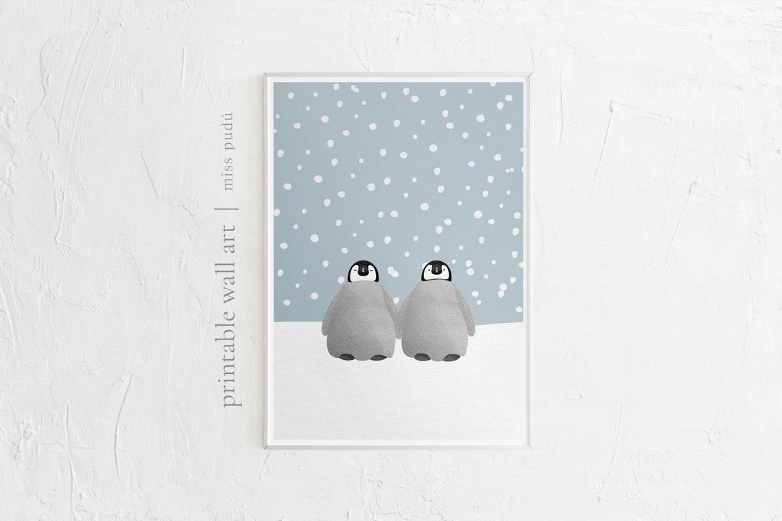 Emperor Penguins Winter Printable Illustration Bird | Etsy