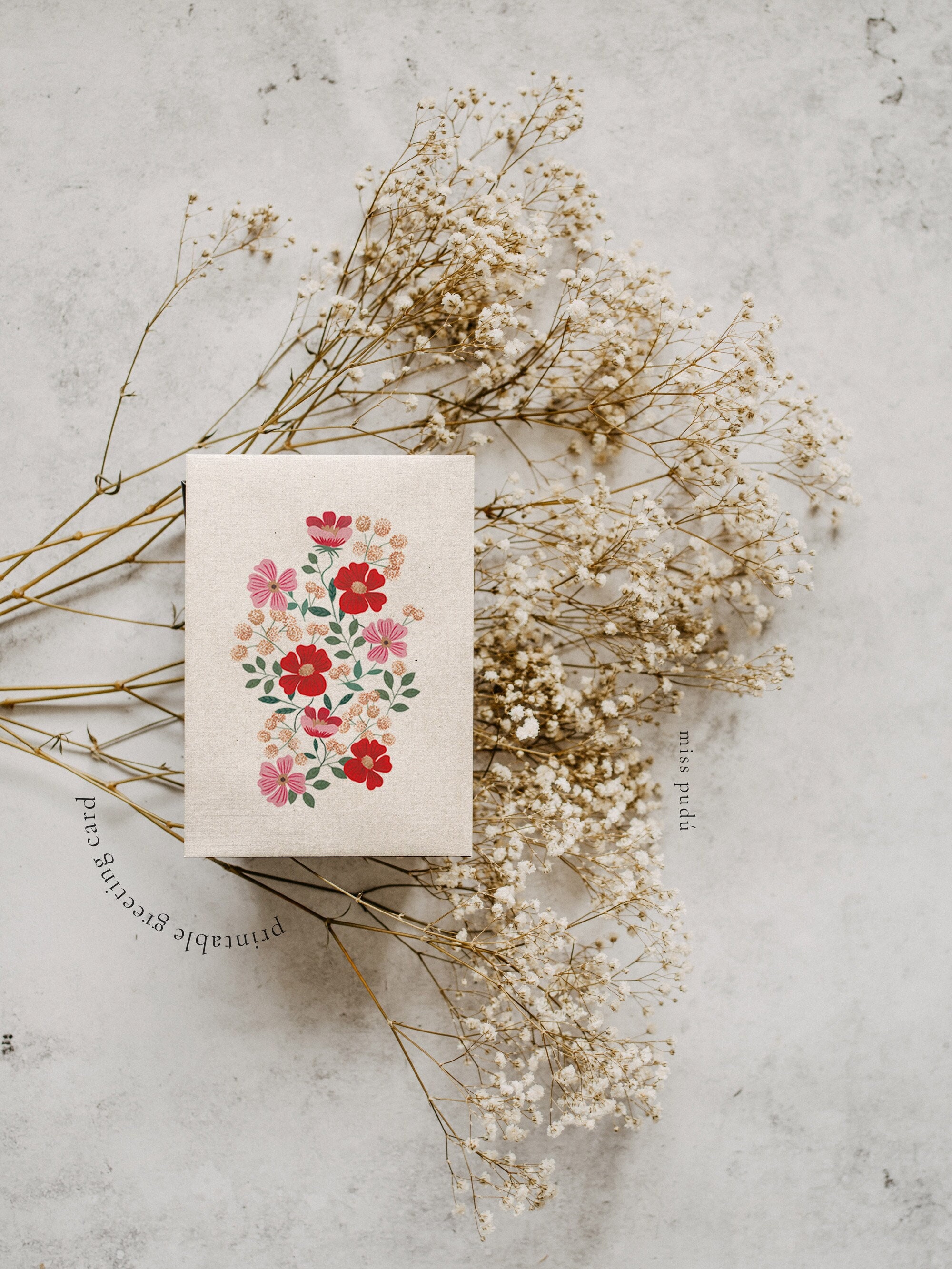 Printable Botanical Card | Flowers Illustration Digital Download ...