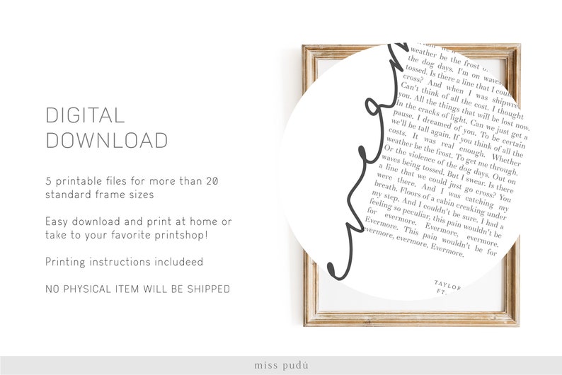 Evermore Printable Poster Swiftie Wall Art. TS Lyrics - Etsy