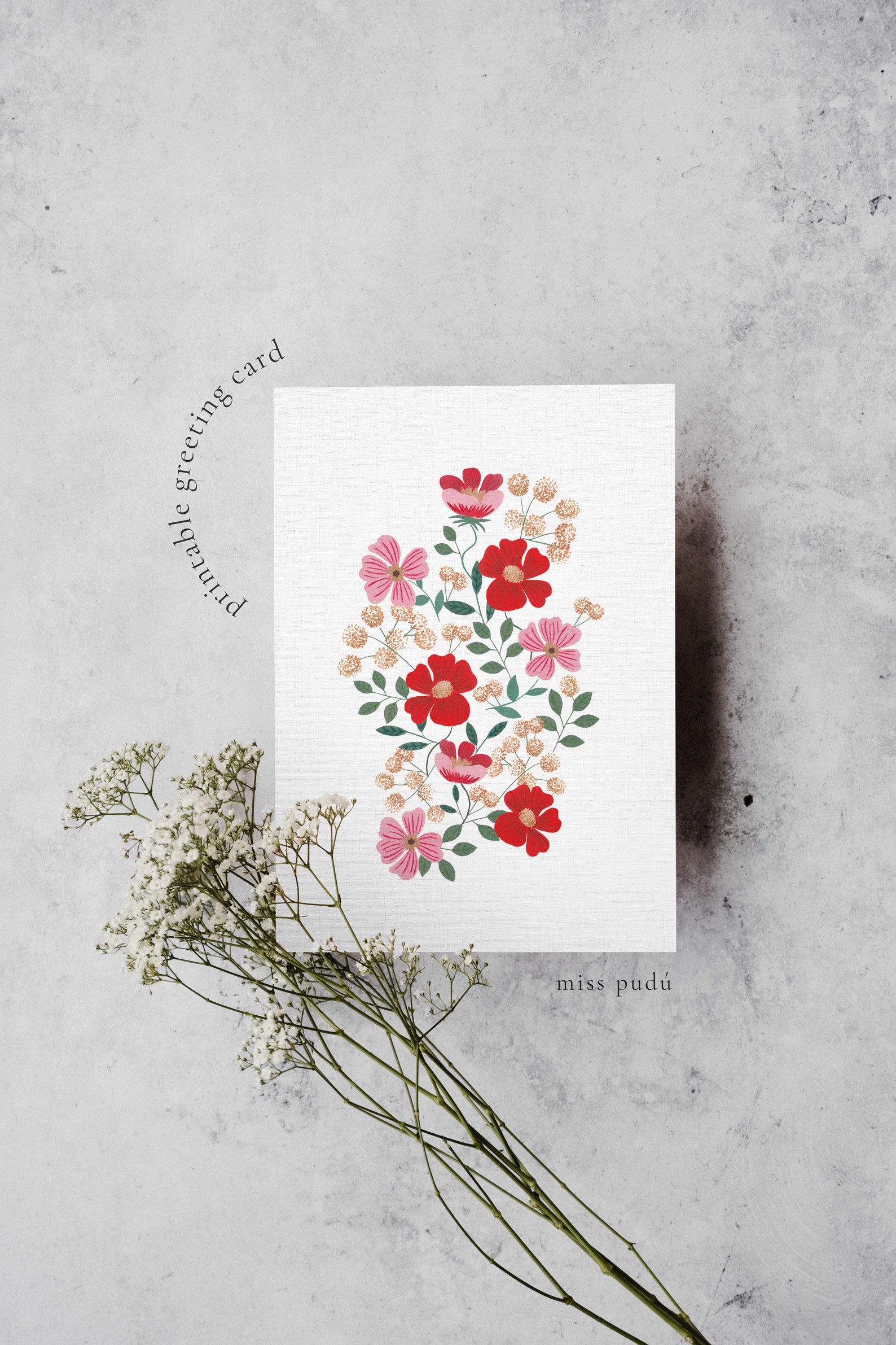 Printable Botanical Card Flowers Illustration Digital - Etsy