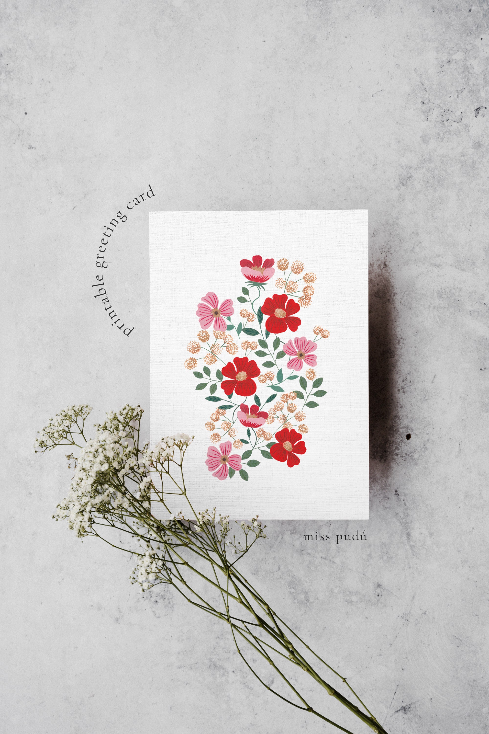 Printable Botanical Card Flowers Illustration Digital - Etsy