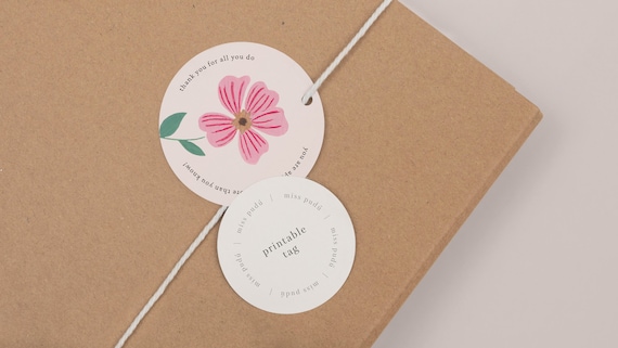 Printable Pink Flower Tag digital Download Thank You for | Etsy