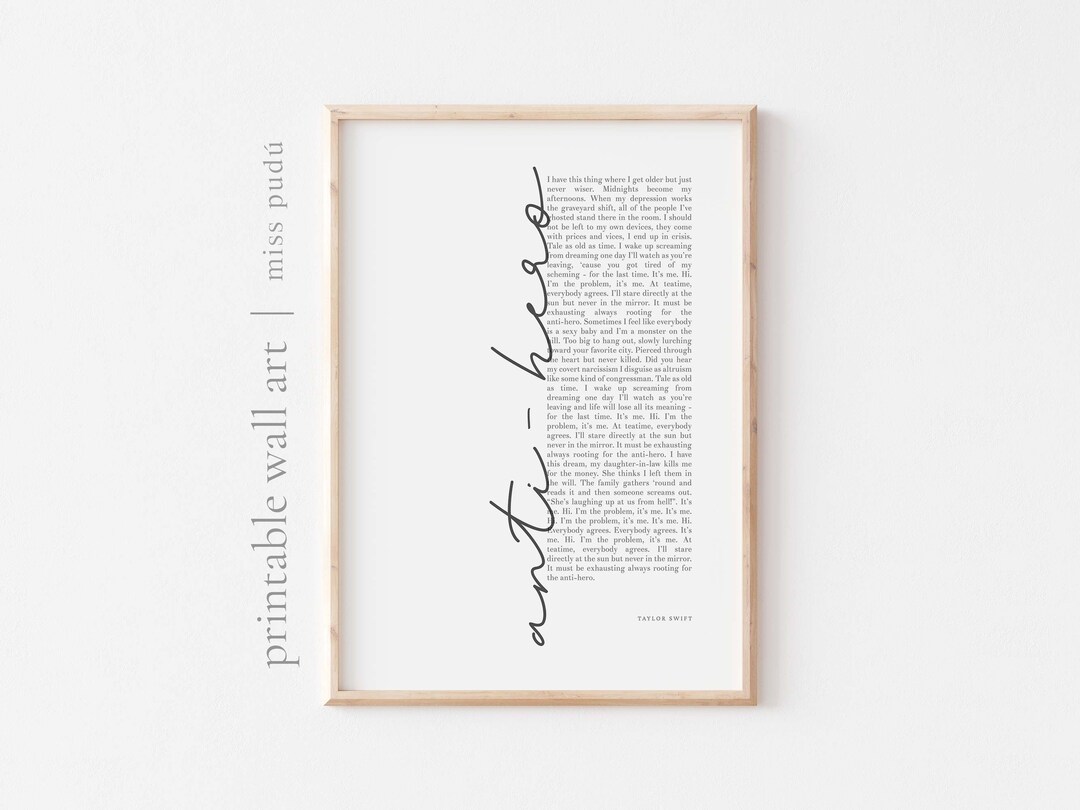 Anti-hero Printable Poster Swiftie Wall Art. TS Lyrics Digital Download ...
