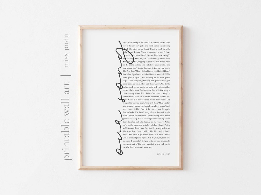 Our Song Printable Poster Swiftie Wall Art. Lyrics Digital Download ...