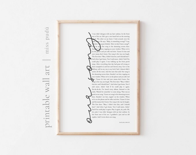 Our Song Printable Poster Swiftie Wall Art. Lyrics Digital Download ...