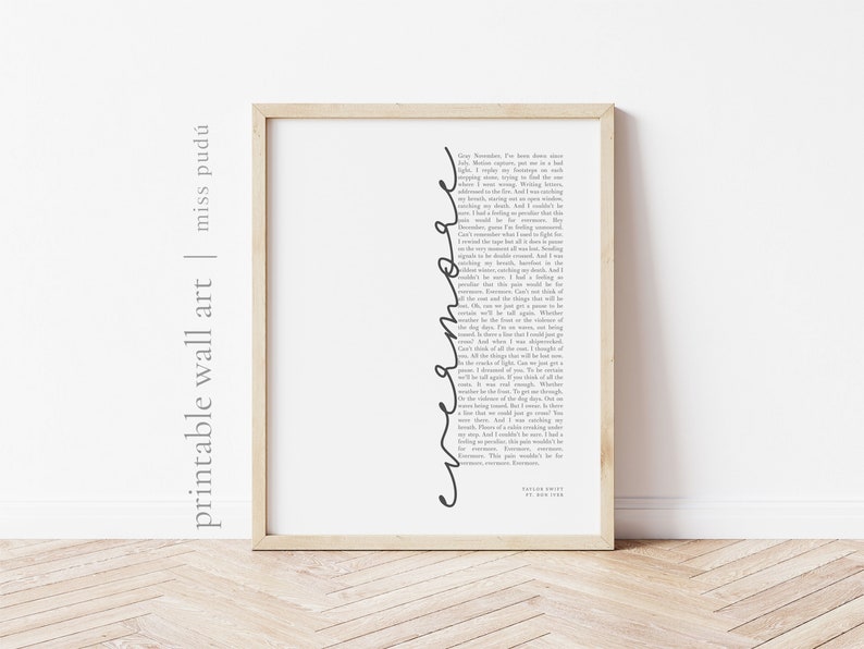 Evermore Printable Poster Swiftie Wall Art. TS Lyrics - Etsy