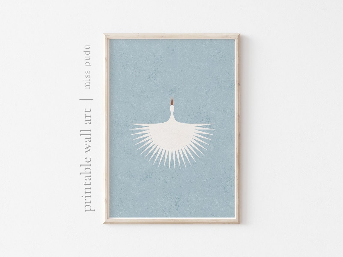 Abstract Bird Flying Poster Digital Download | Printable White Heron ...