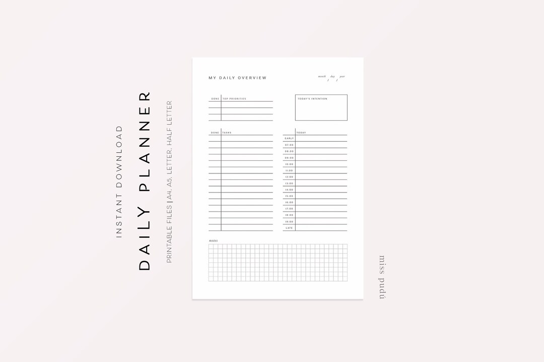 Printable Daily Planner bw My Daily List Digital Download. Modern to Do ...