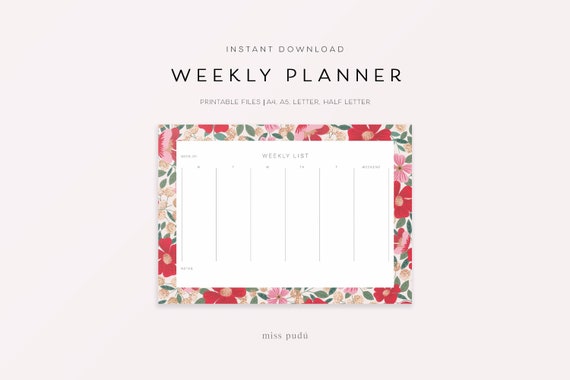 Printable Botanical Weekly Planner Floral Weekly List. - Etsy