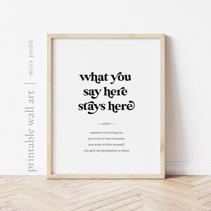 PRINTABLE What You Say Here Stays Here | Safe Space Quote Digital ...