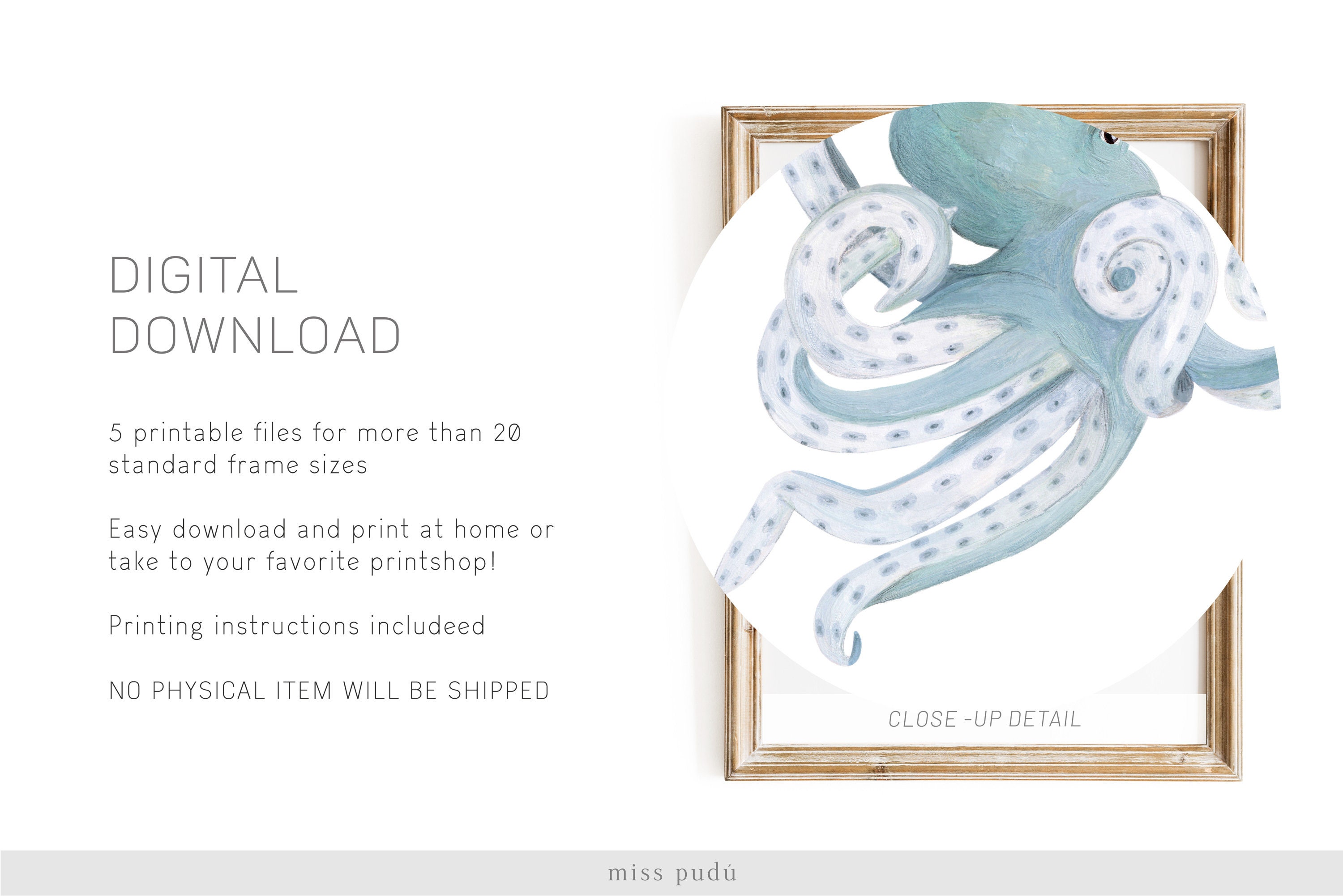 PRINTABLE Teal Octopus Illustration | Under the Sea Poster. Original ...