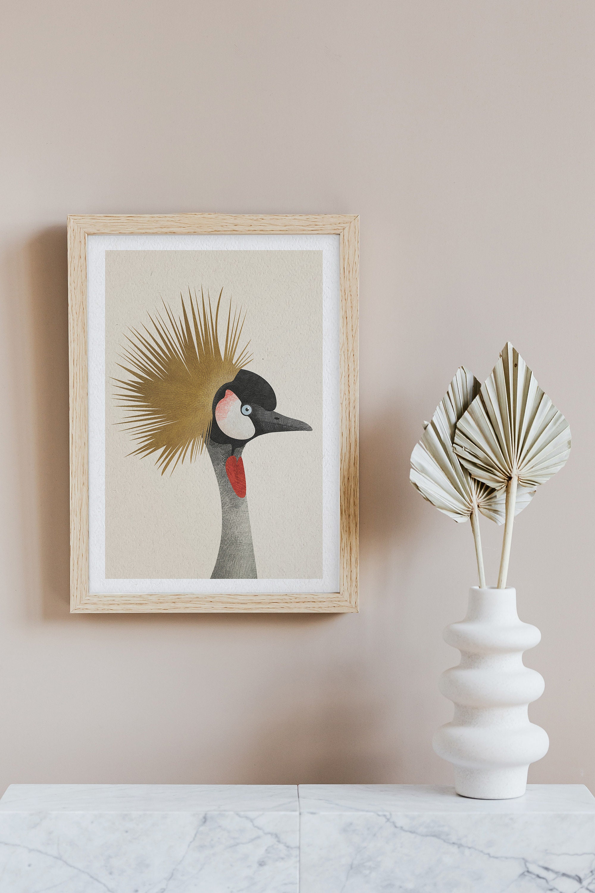 Exotic Bird Illustration Printable Poster Grey Crowned Crane | Etsy
