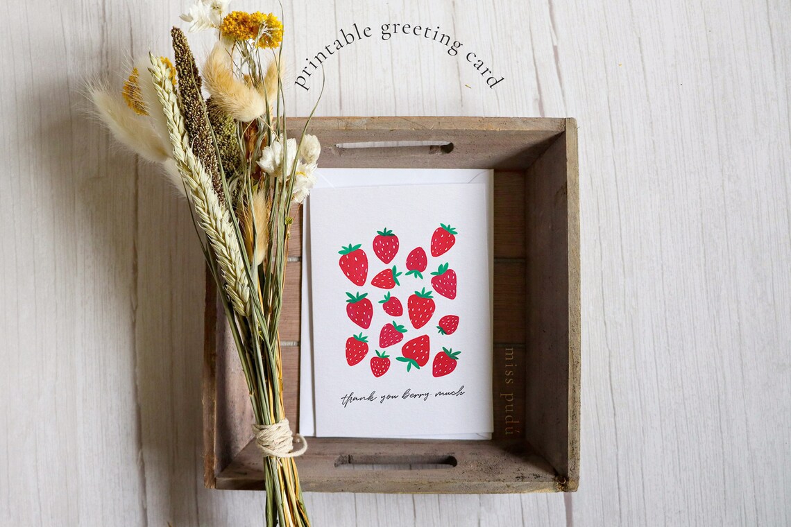 Printable Thank You Berry Much Card Hand Painted - Etsy