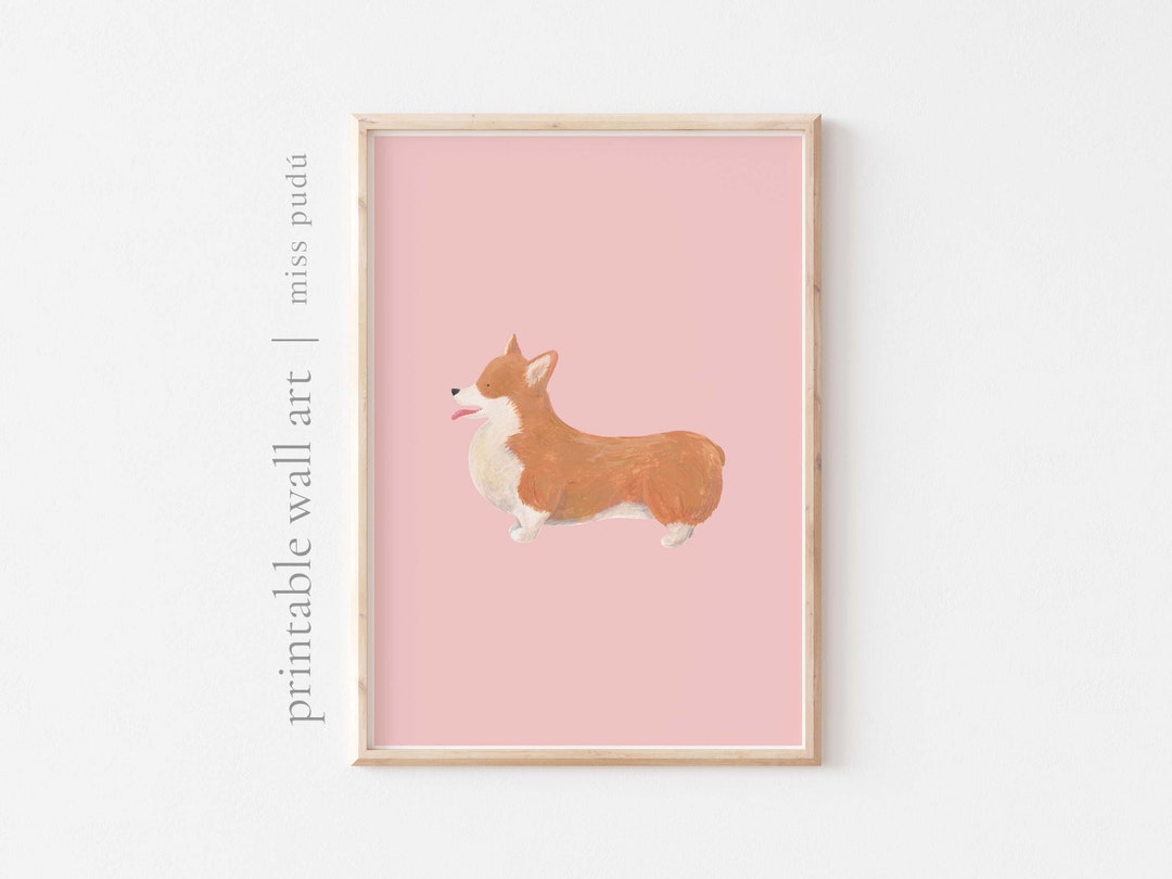 Printable Corgi Illustration (pink) | Hand Painted Dog Poster. Corgi ...