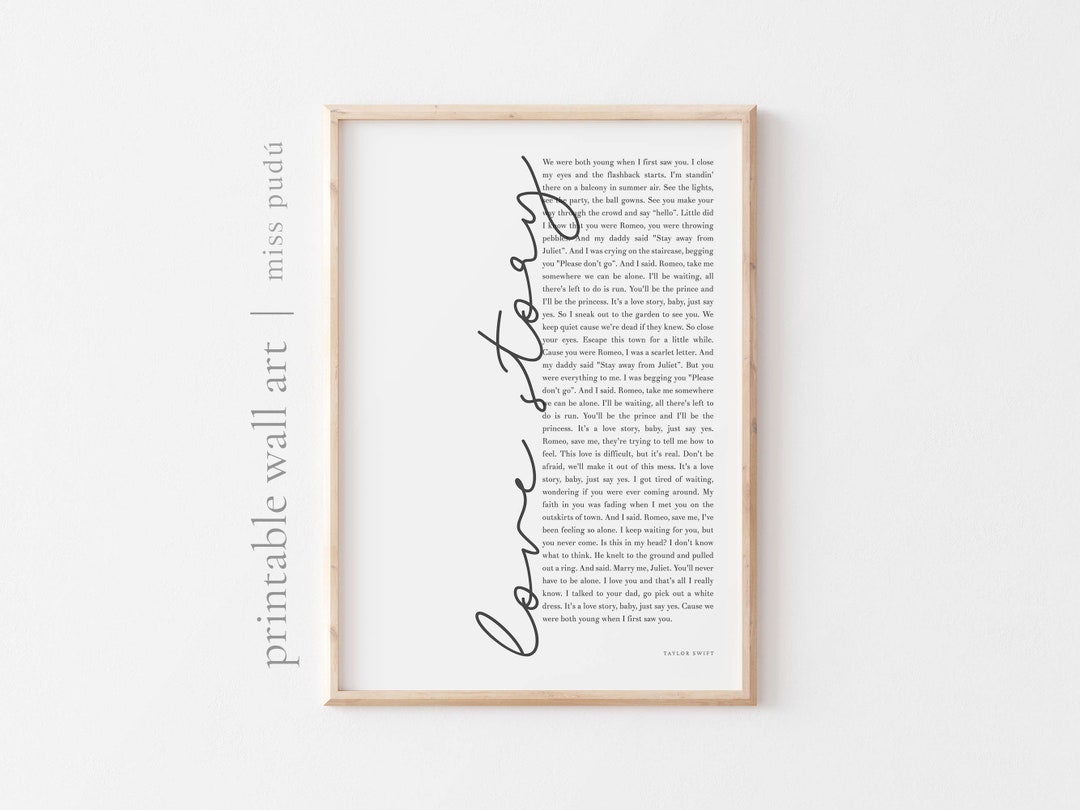 Love Story Printable Poster Swiftie Wall Art. Lyrics Digital Download ...