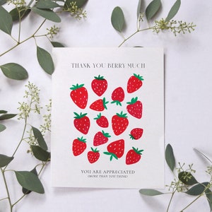 Thank You Berry Much Card | PRINTABLE | Hand Painted Strawberries ...