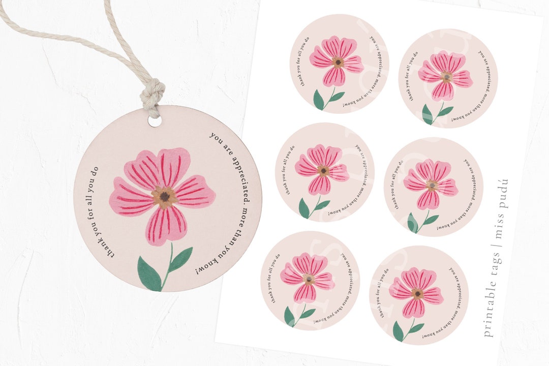 Printable Pink Flower Tag (digital Download) | Thank You for All You Do ...