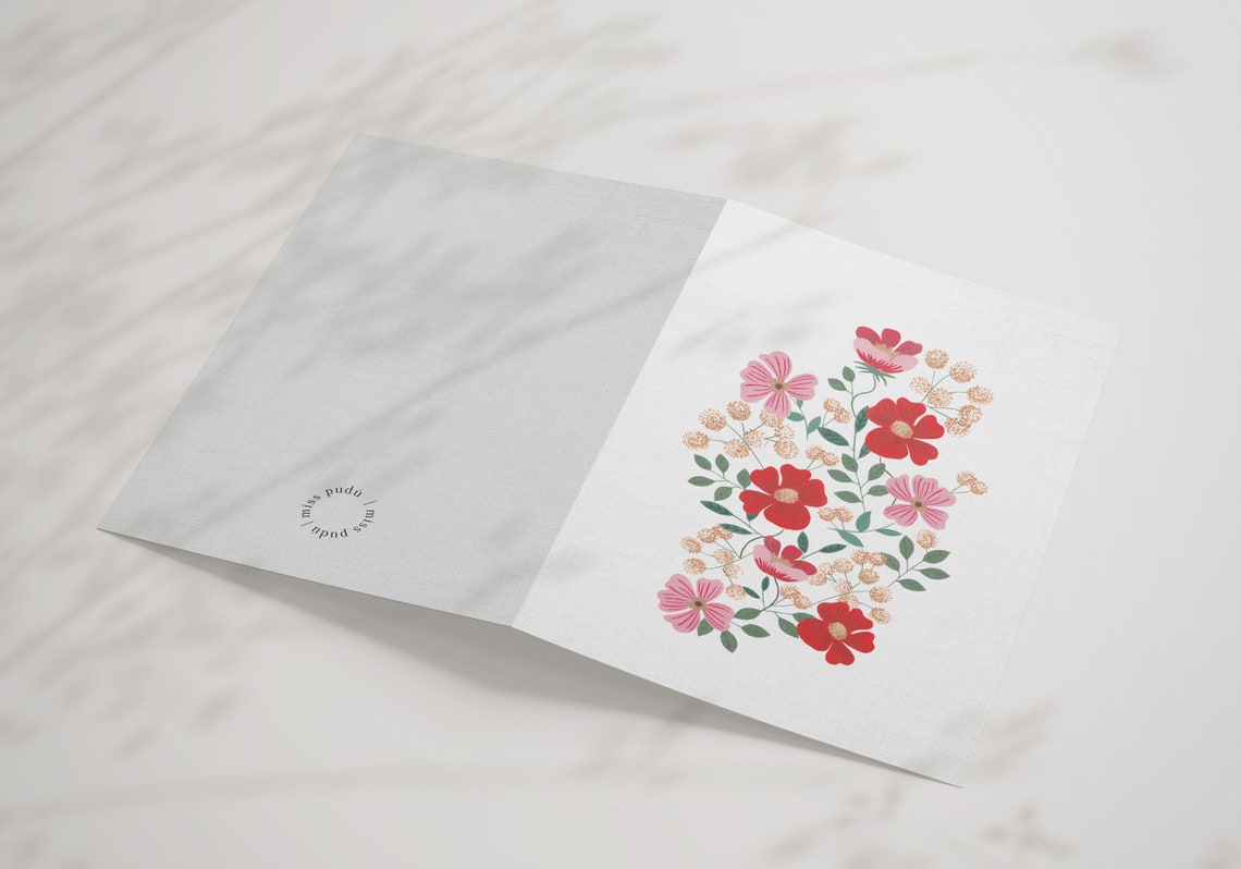 Printable Botanical Card Flowers Illustration Digital - Etsy