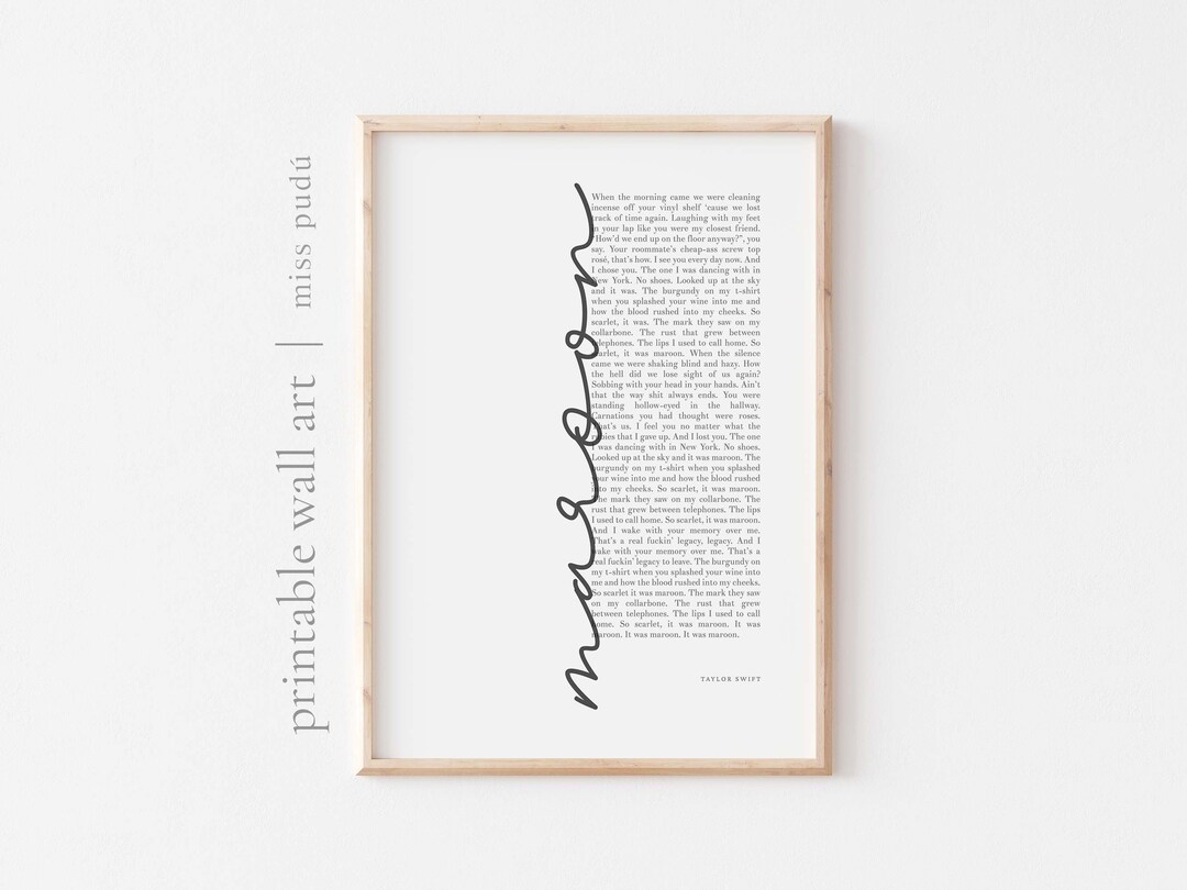 Maroon (midnights) Printable Poster | Taylor Swift Wall Art. Lyrics ...