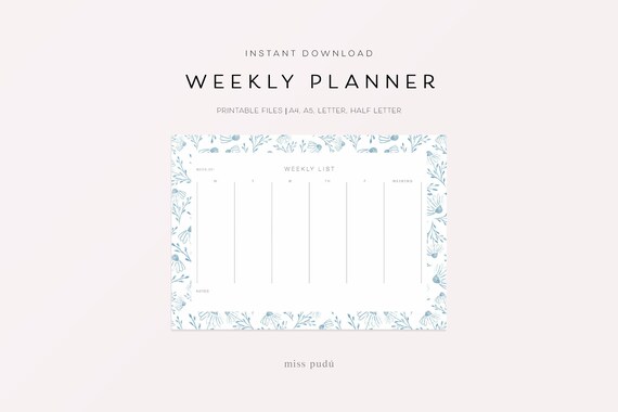 Printable Blue Flower Weekly Planner Floral Weekly List. - Etsy