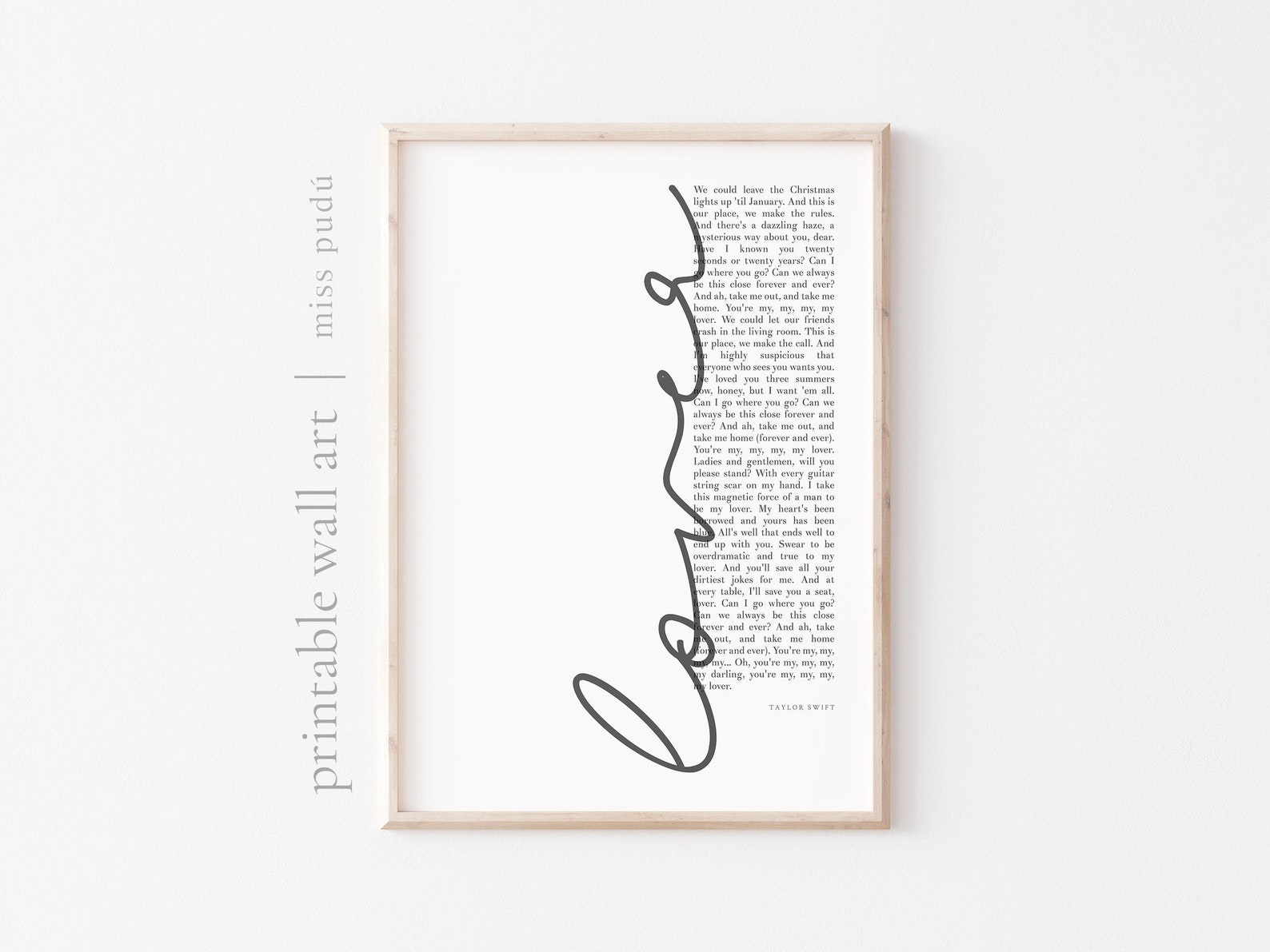 Lover Printable Poster. Swiftie Wall Art. Lyrics Digital - Etsy