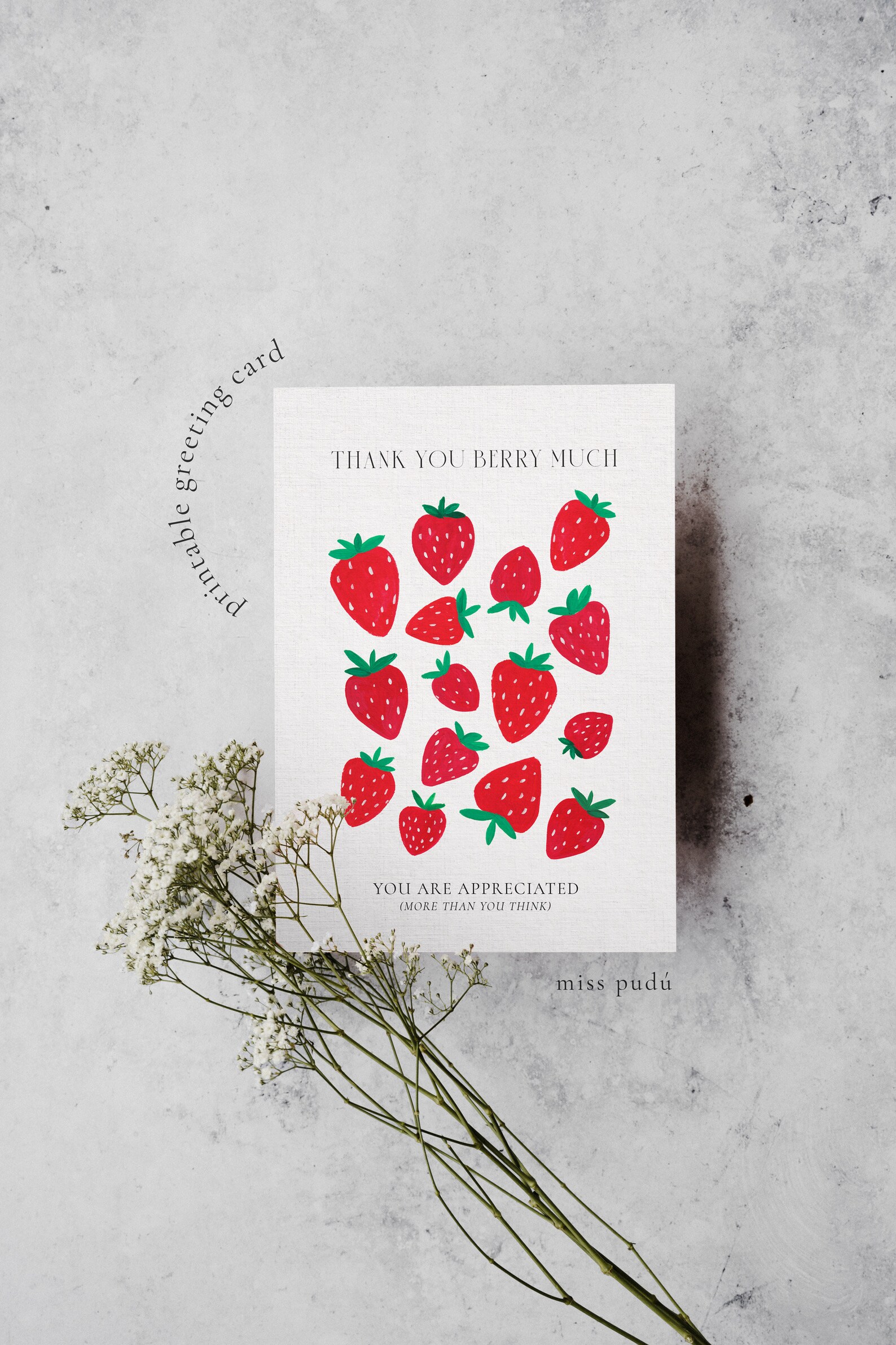 Thank You Berry Much Card PRINTABLE Hand Painted - Etsy