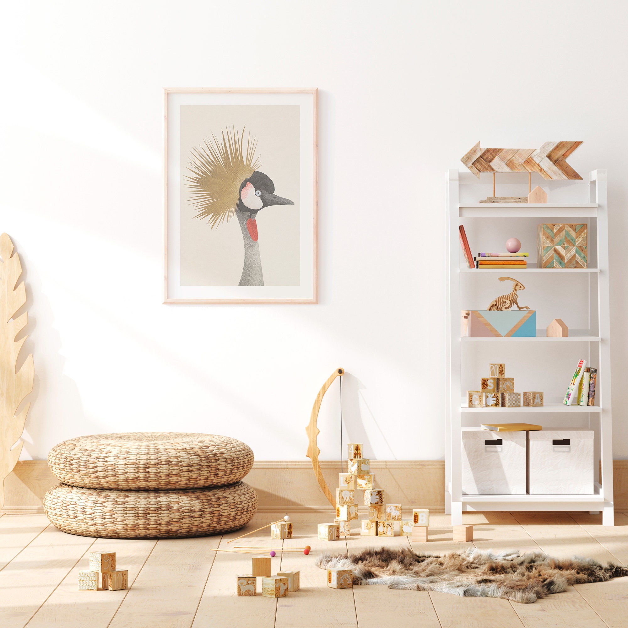 Exotic Bird Illustration Printable Poster Grey Crowned Crane | Etsy