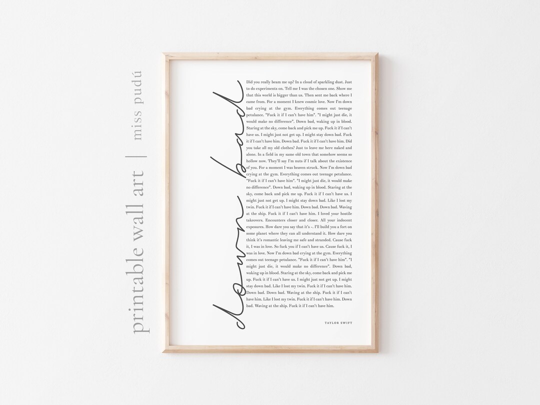 Down Bad Printable Poster TS Wall Art. Swiftie Lyrics Digital Download ...
