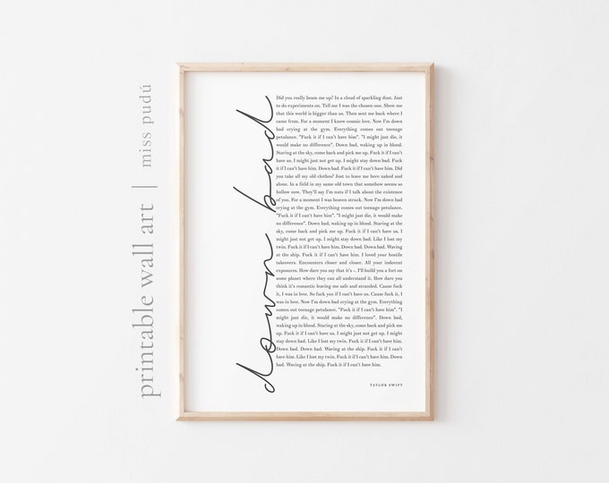 Down Bad Printable Poster | TS Wall Art. Swiftie Lyrics Digital ...